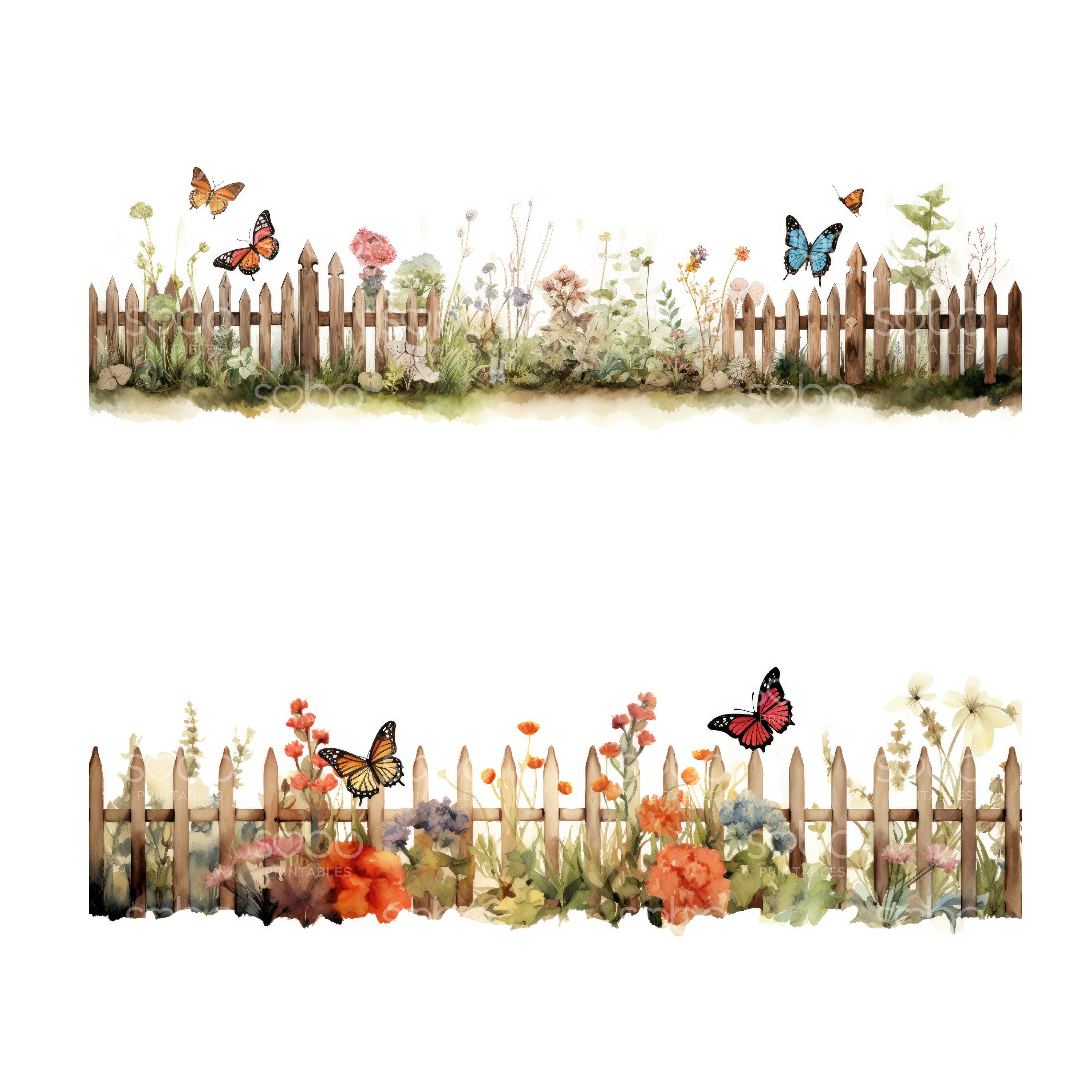 12 Butterfly Floral Fence Border, Cottagecore Border, Floral Frames ...