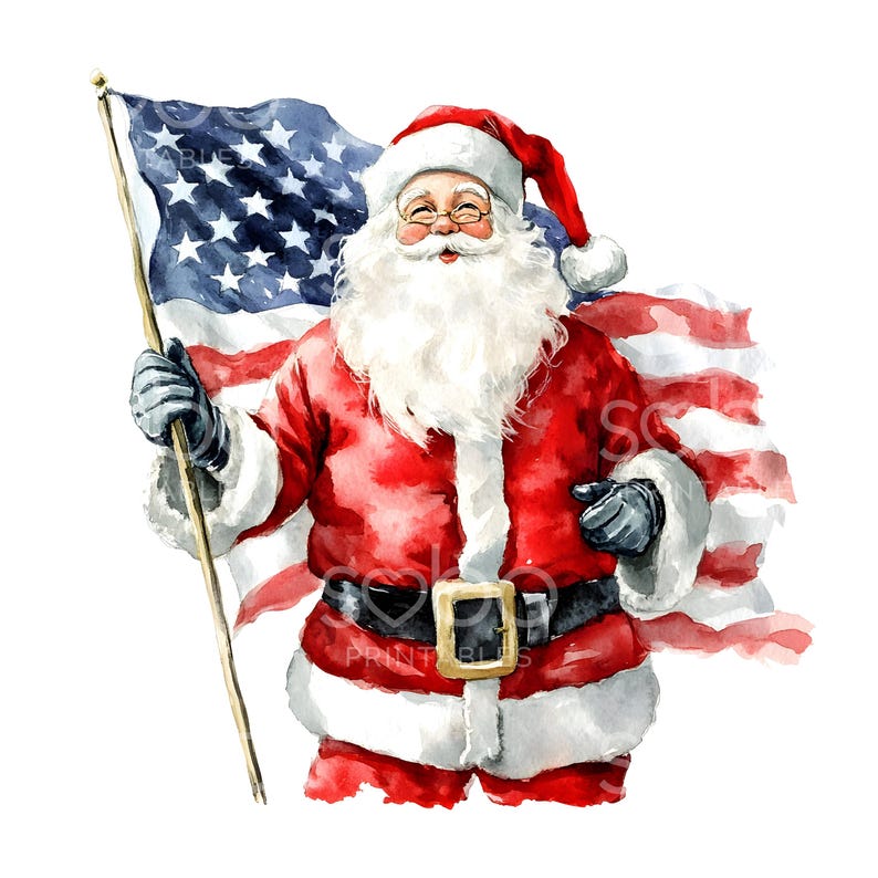 23 Patriotic Santa Clipart, USA Flag, 4th of July, Print Watercolor Art ...