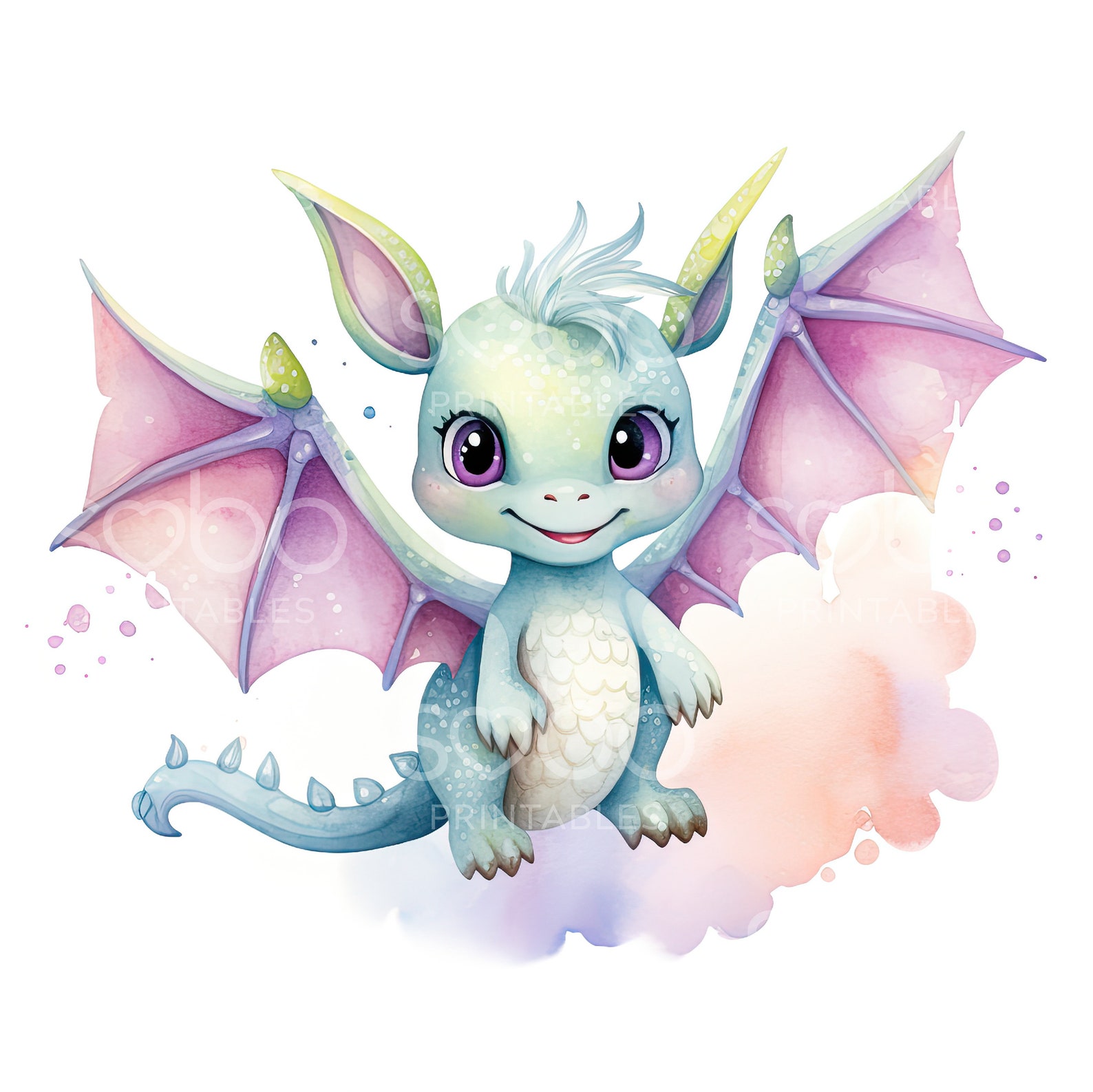 18 Pastel Dragons Clipart, Dragon Clipart, Printable Watercolor Clipart ...