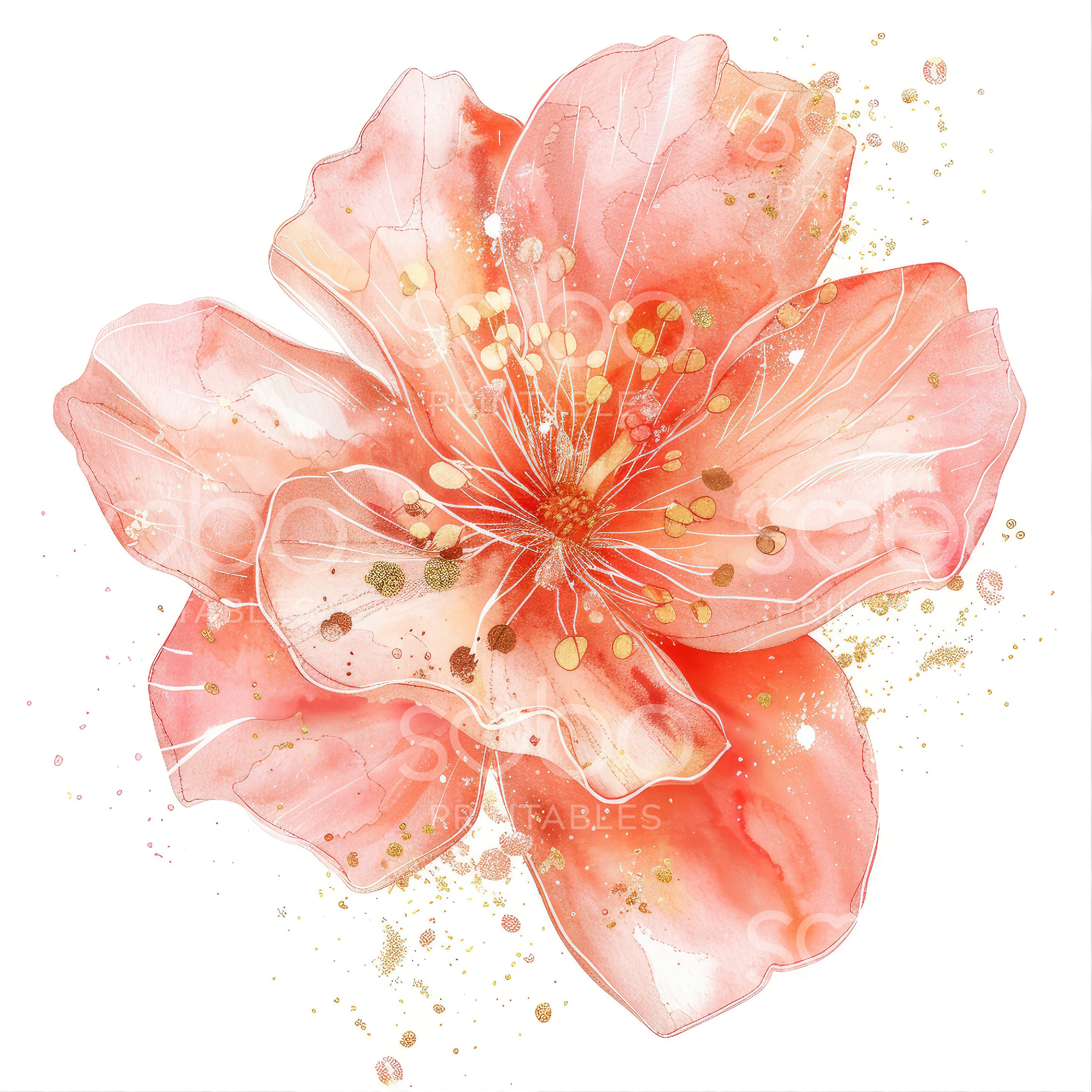 Abstract Flowers Clipart 19 High Quality Jpgs, Pink Gold Flower ...