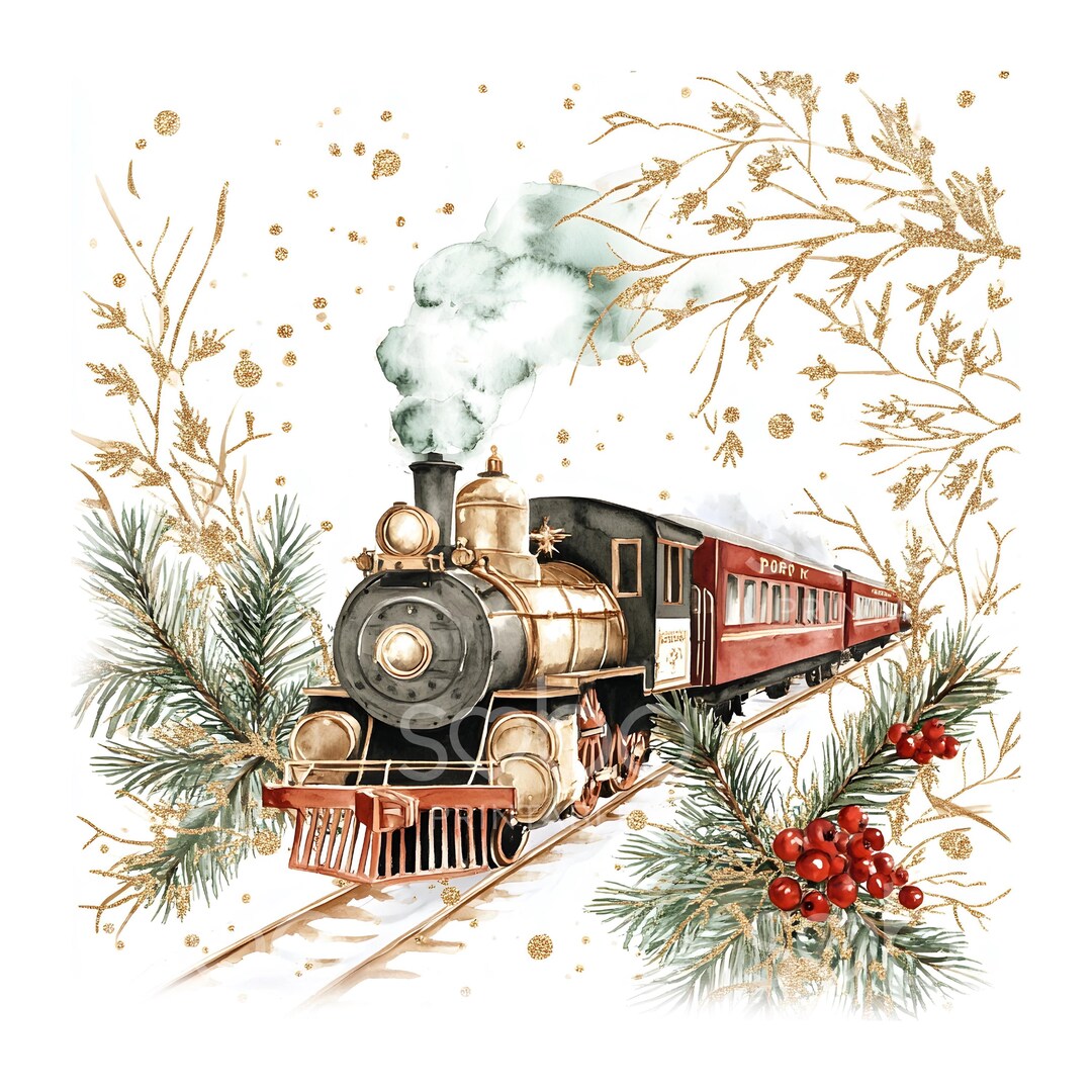 27 Xmas Polar Express Clipart, North Pole, Blue Train, Xmas Holiday ...