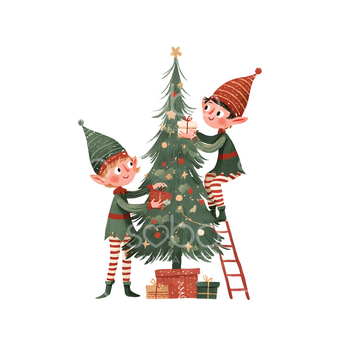 22 Xmas Tree Elves Clipart, Cute Christmas Elves, Christmas Clipart ...
