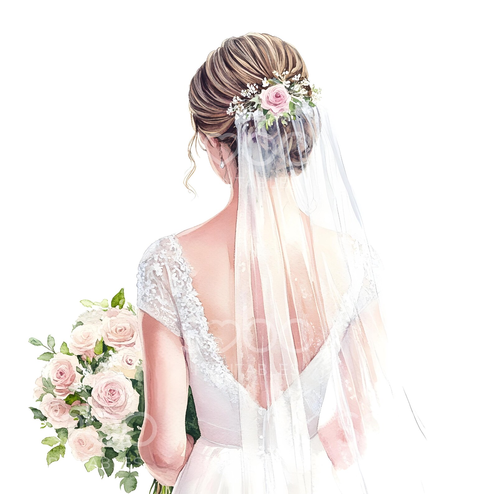 17 Bride With Bouquet Clipart, Wedding, Bride From Back, Printable ...
