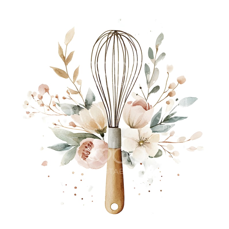 15 Floral Whisk Clipart, Kitchen Baking, Printable Watercolor Art, High ...