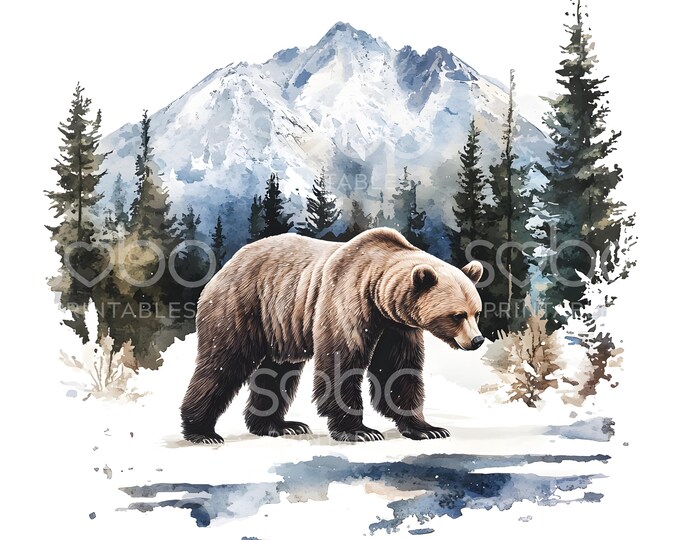 Bear and Mountain Forest Clipart Bundle JPEG Commercial Use Printable ...