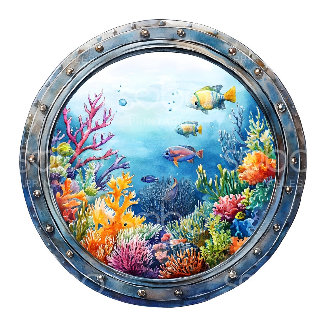 23 Ship Porthole View Clipart, Underwater Life, Submarine, Printable ...