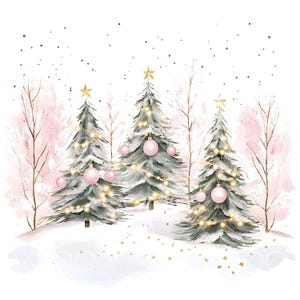 24 Pink Christmas Trees Clipart, Winter Festive Clipart, Printable ...