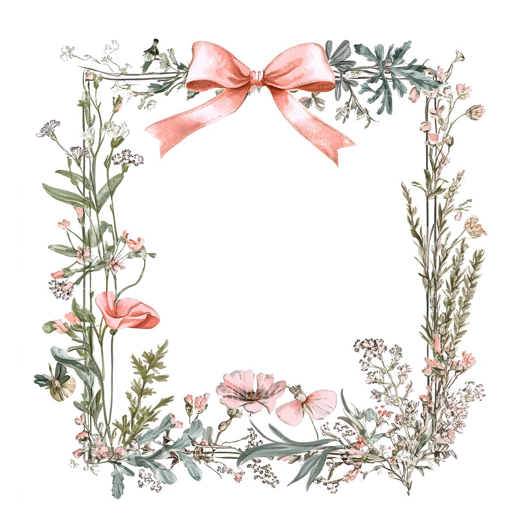 30 Bow Floral Frame Clipart, Cute Bridal Shower Invitation, Floral ...