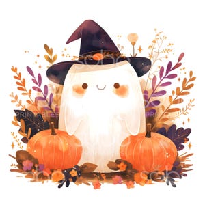 14 Halloween Cute Ghost With Hat Clipart, Fall Autumn Clipart ...