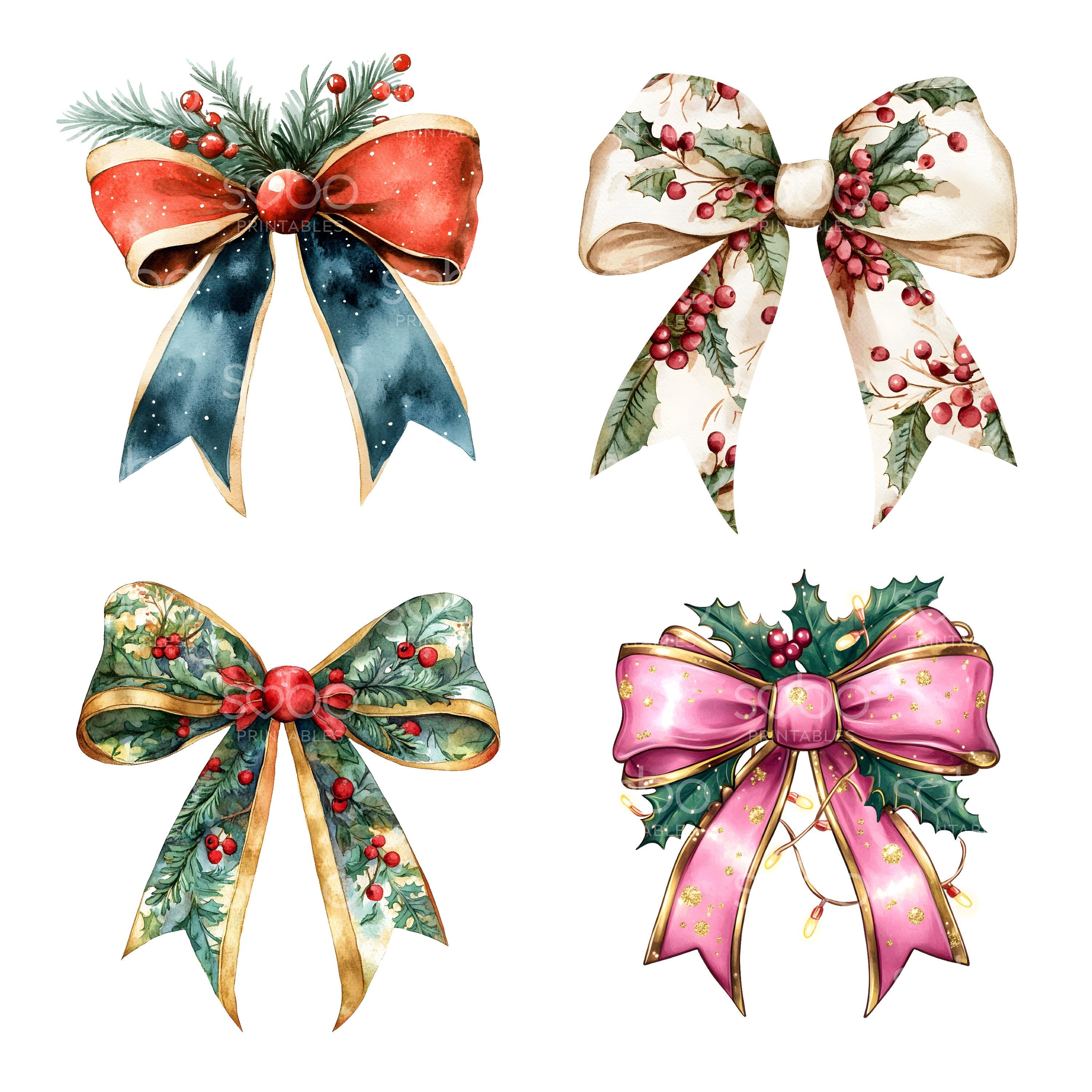 30 Assorted Christmas Bows Clipart, Festive Bow, Christmas Card Art ...