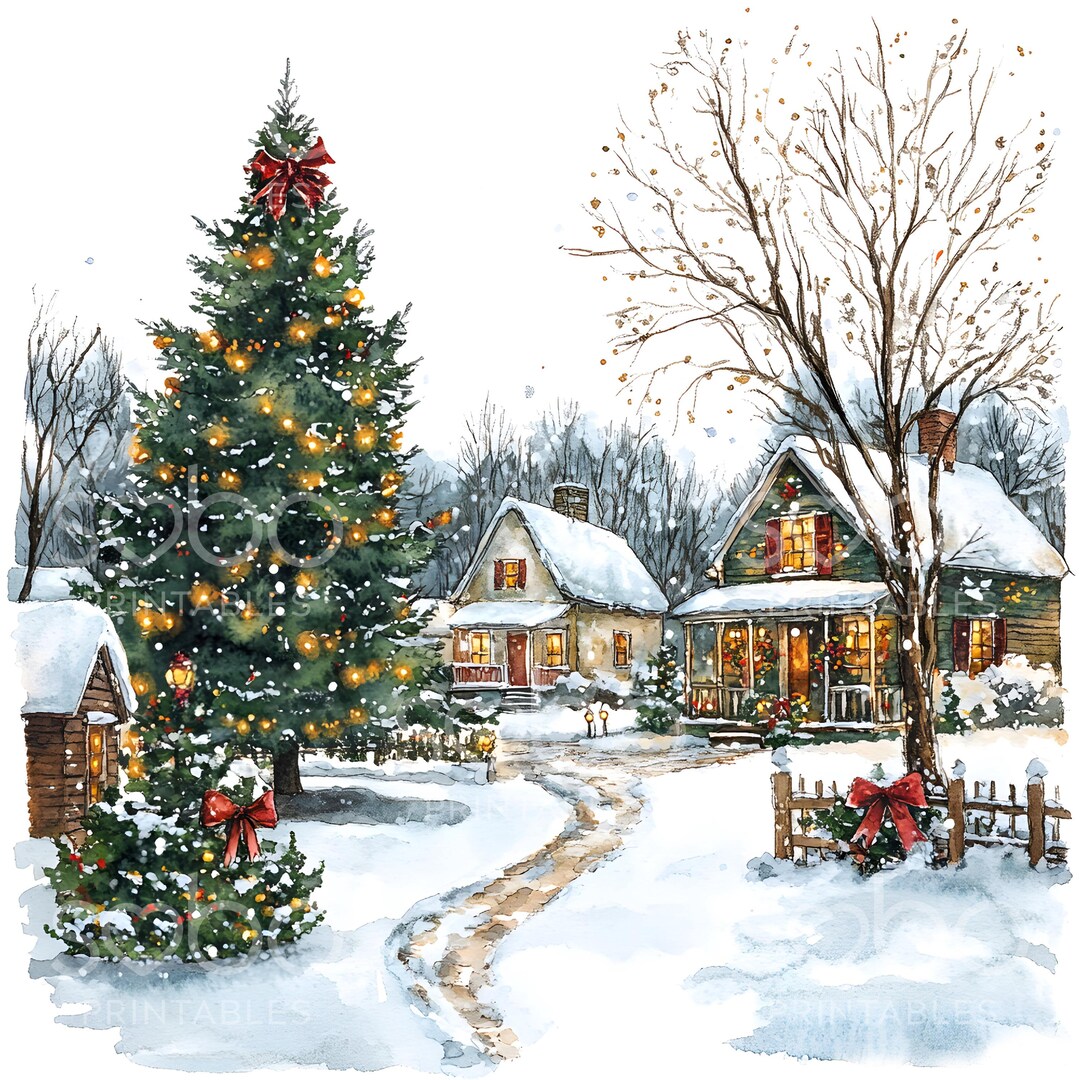 17 Christmas Houses Clipart, Festive Home, Christmas Card Clipart, High ...