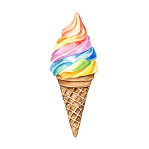 21 Rainbow Ice Cream Clipart, Ice Cream Stickers, Printable Watercolor ...