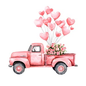 30 Valentines Day Truck Clipart, Pink Valentines Truck, Vintage Truck ...