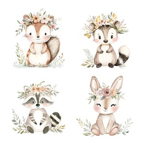 12 Boho Forest Animals Clipart, Nursery Art, Boho Woodland Animals ...