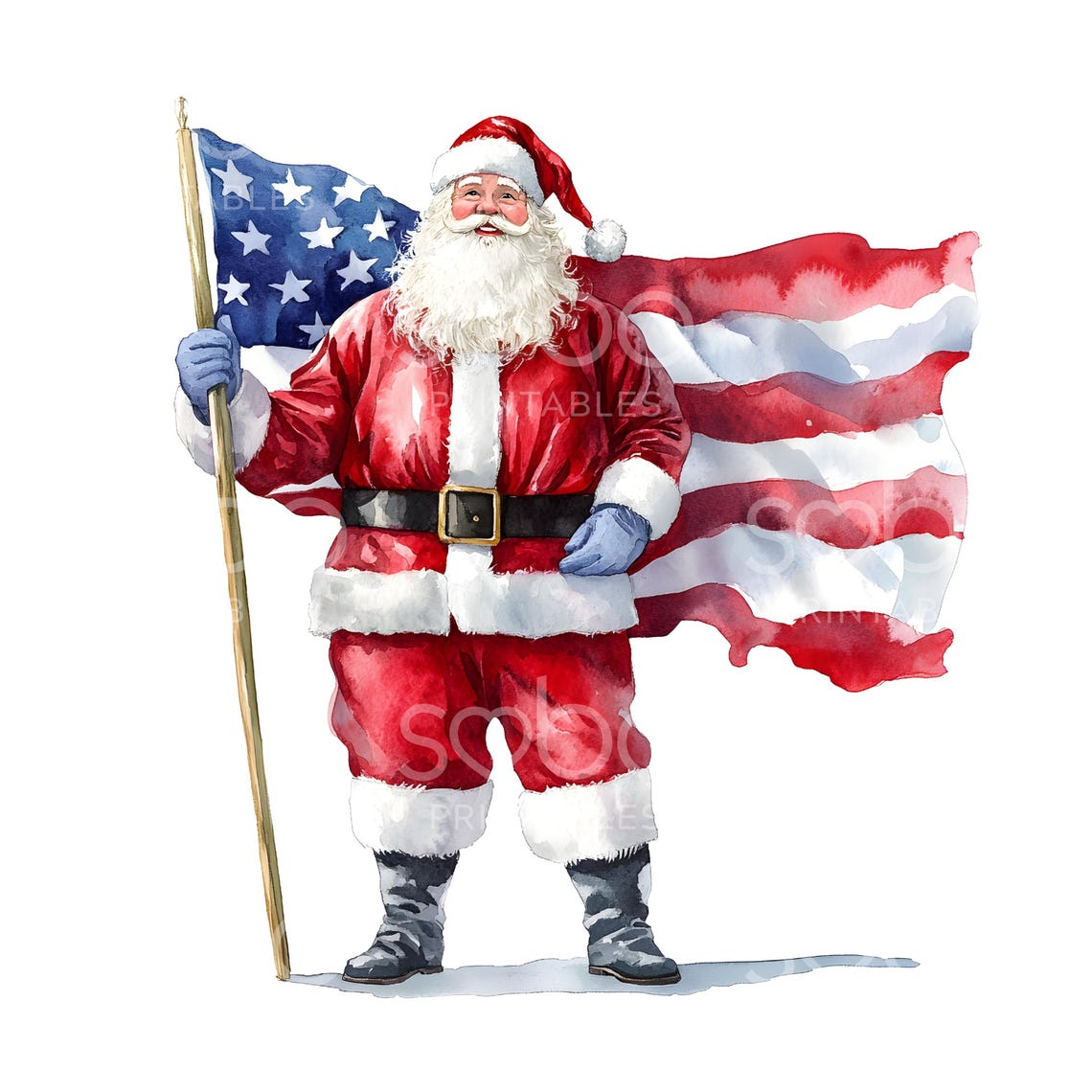 23 Patriotic Santa Clipart, USA Flag, 4th of July, Print Watercolor Art ...