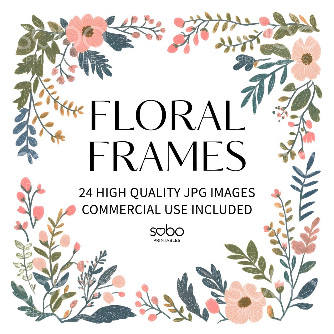 24 Cute Floral Frames Clipart, Spring Florals Frame Borders, Wildflower ...