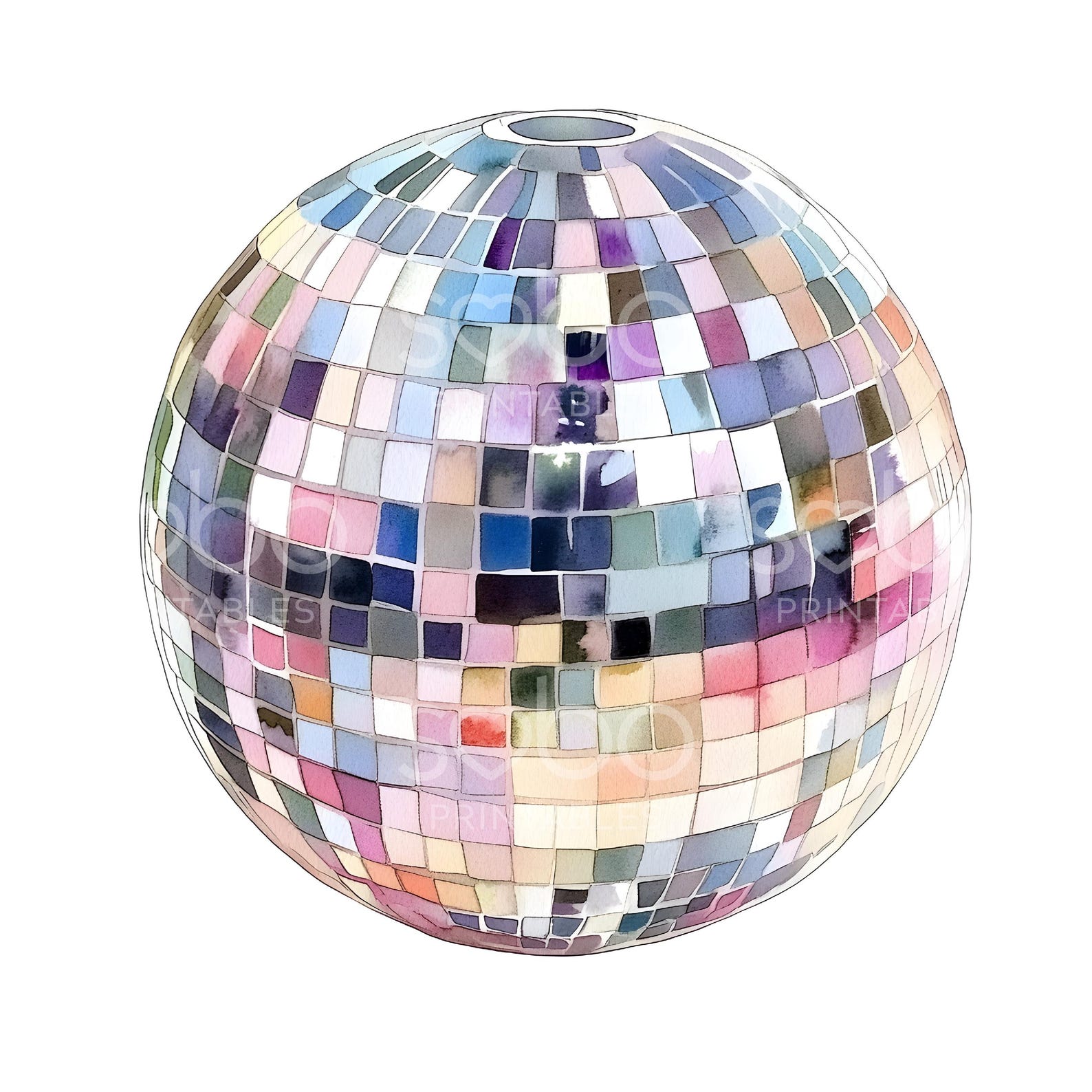 22 Silver Disco Balls Clipart, Retro Party Invite, Printable Watercolor ...