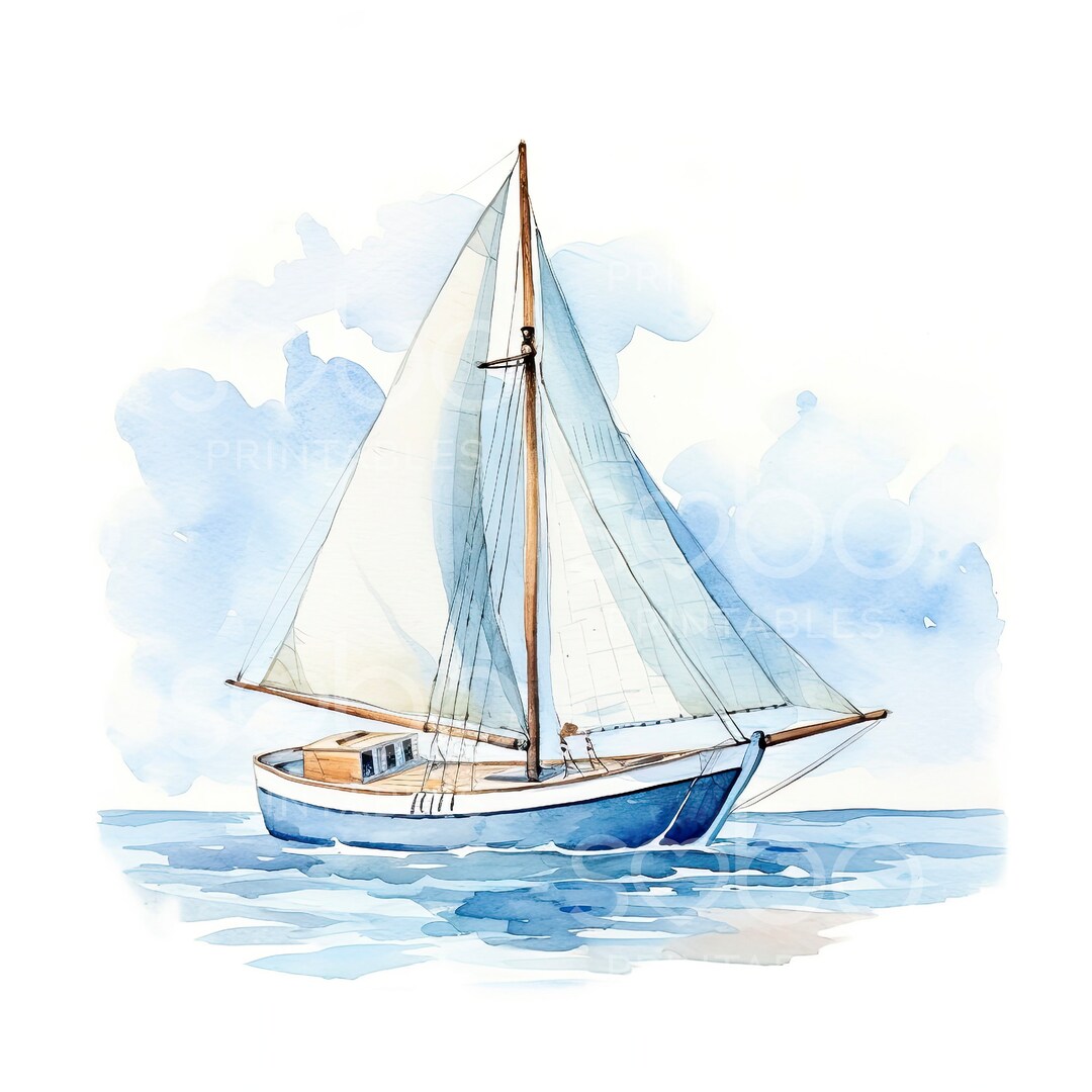 Nautical Sail Boats Clipart - 14 High Quality Jpgs, Digital Download ...