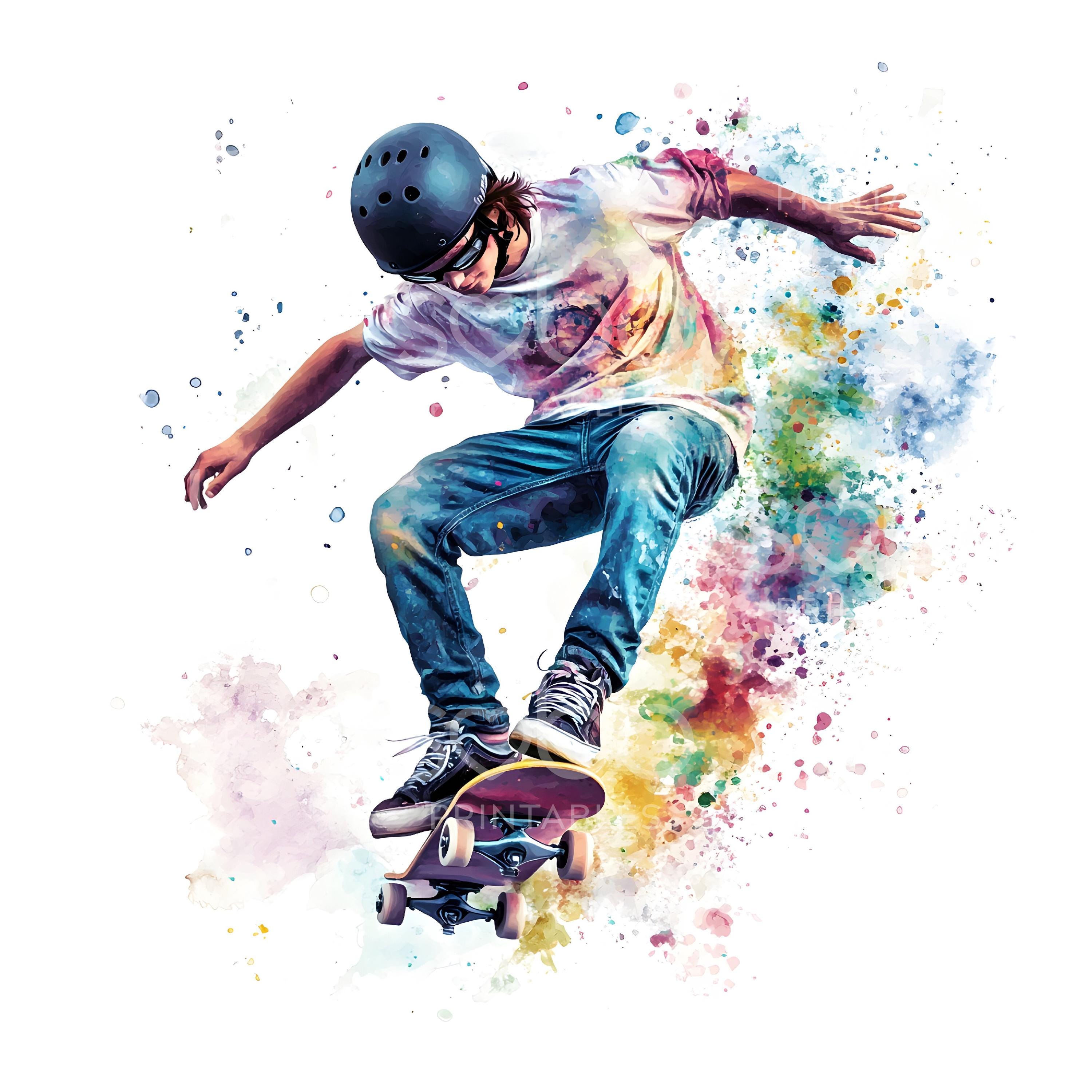 19 Boy Skating Clipart, Skater Boy, Skating Board, Printable Watercolor ...