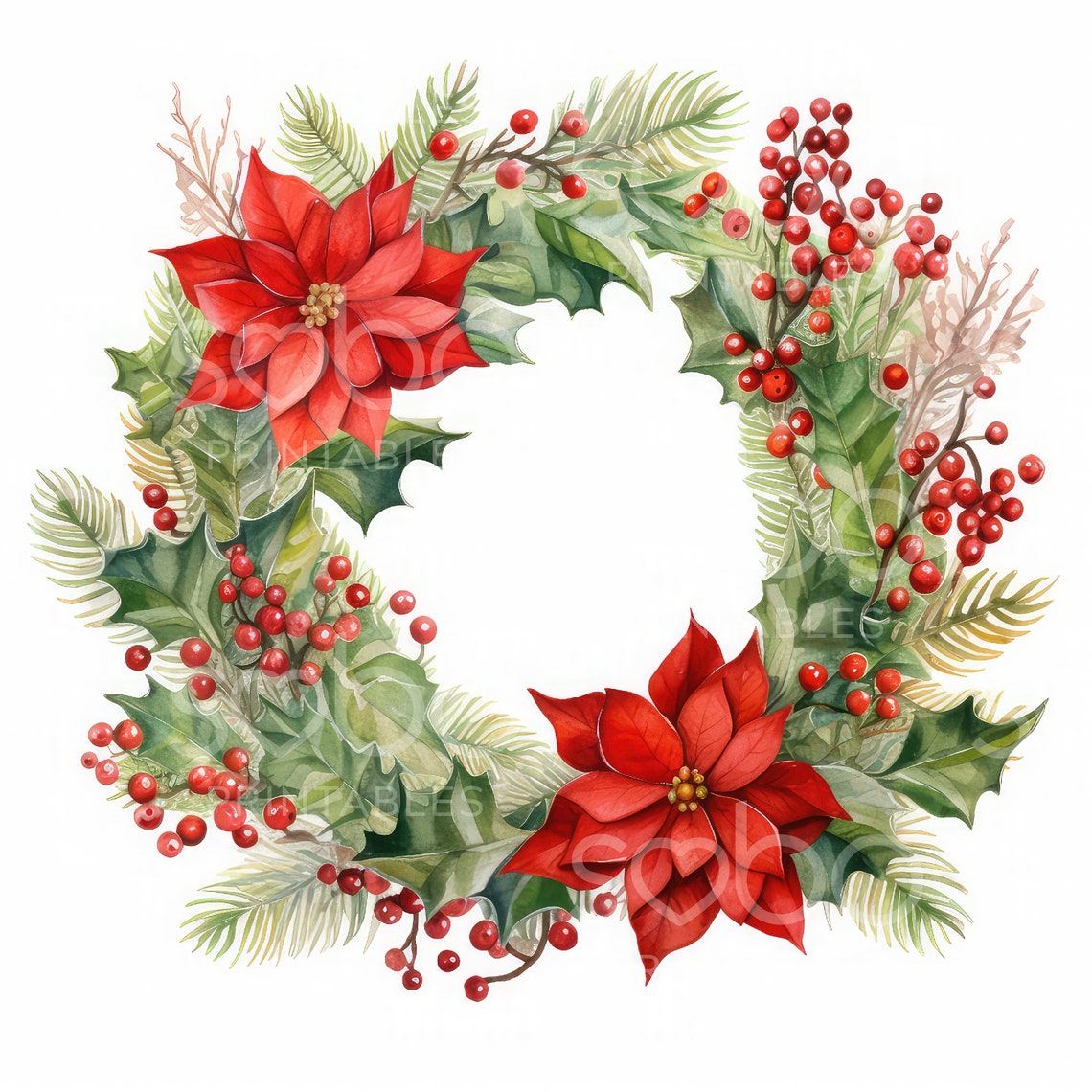 Christmas Wreaths Clipart 10 High Quality Jpgs, Digital Download, Card ...