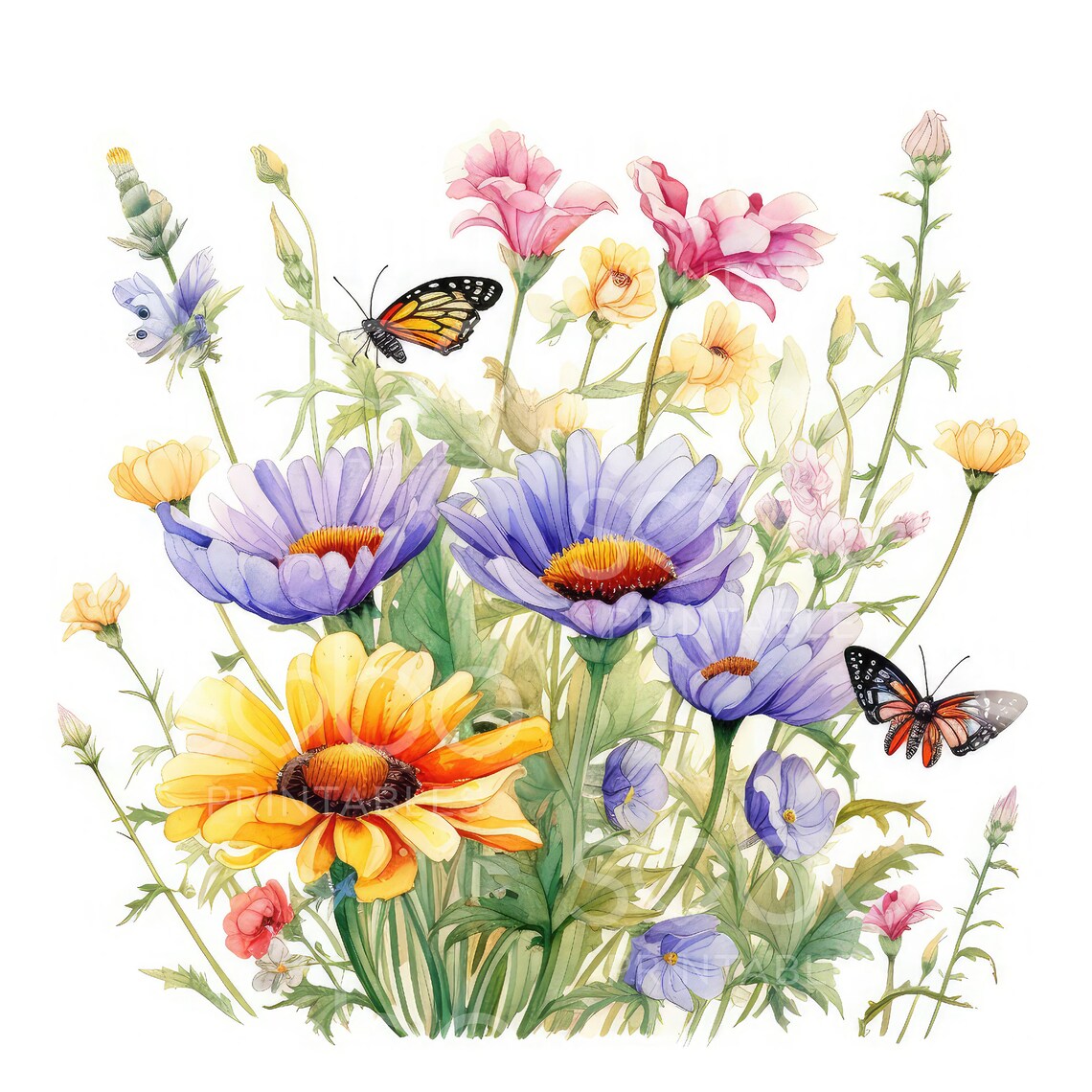 Summer Wildflowers Clipart 12 High Quality Jpgs, Digital Download, Junk ...