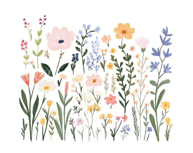 20 Sketched Colored Wildflowers Clipart, Doodle Hand Drawn Flower ...