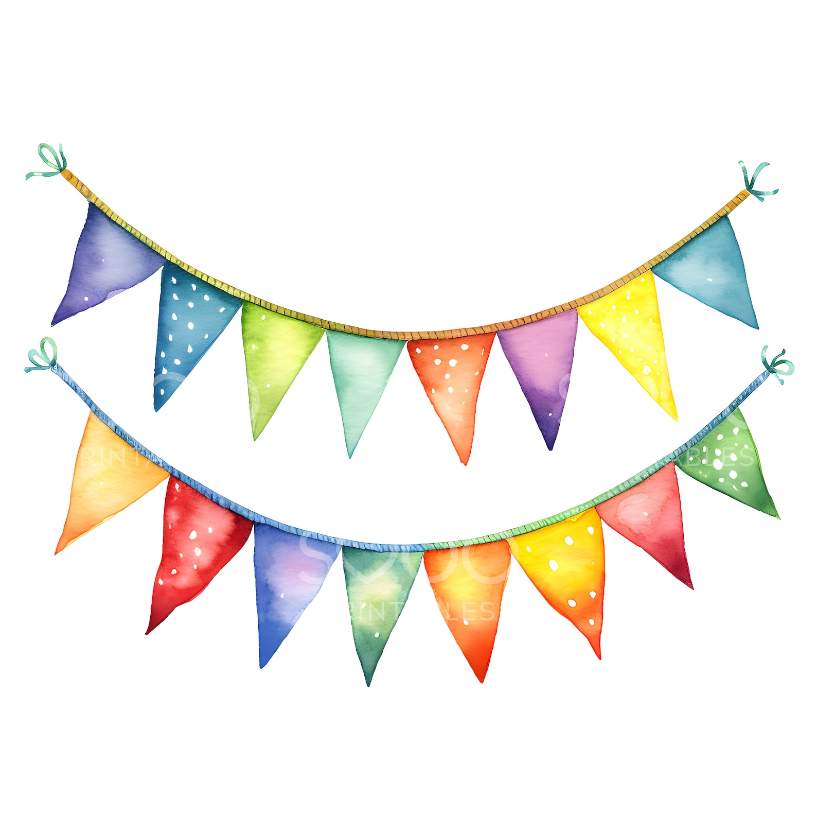 15 Birthday Bunting Clipart, Party Celebration, Watercolor Clipart ...