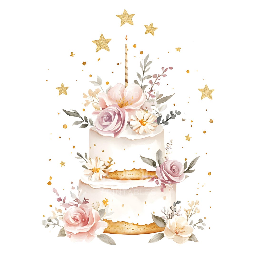 20 Boho Pastel Cake Clipart, Cute Kids Nursery, Birthday Cake, Gold ...