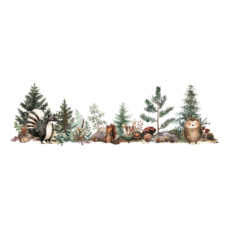 6 Whimsical Woodland Animals Clipart Border, Cute Forest Animals ...