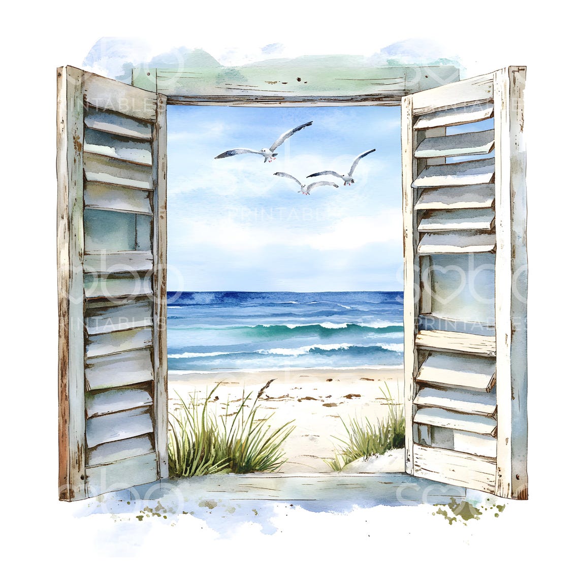 18 Window Ocean View Clipart, Window to Sea, Printable Watercolor, High ...