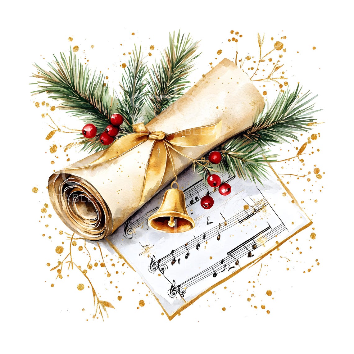 21 Xmas Music Notes Clipart, Christmas Musical Card, Music Notes ...
