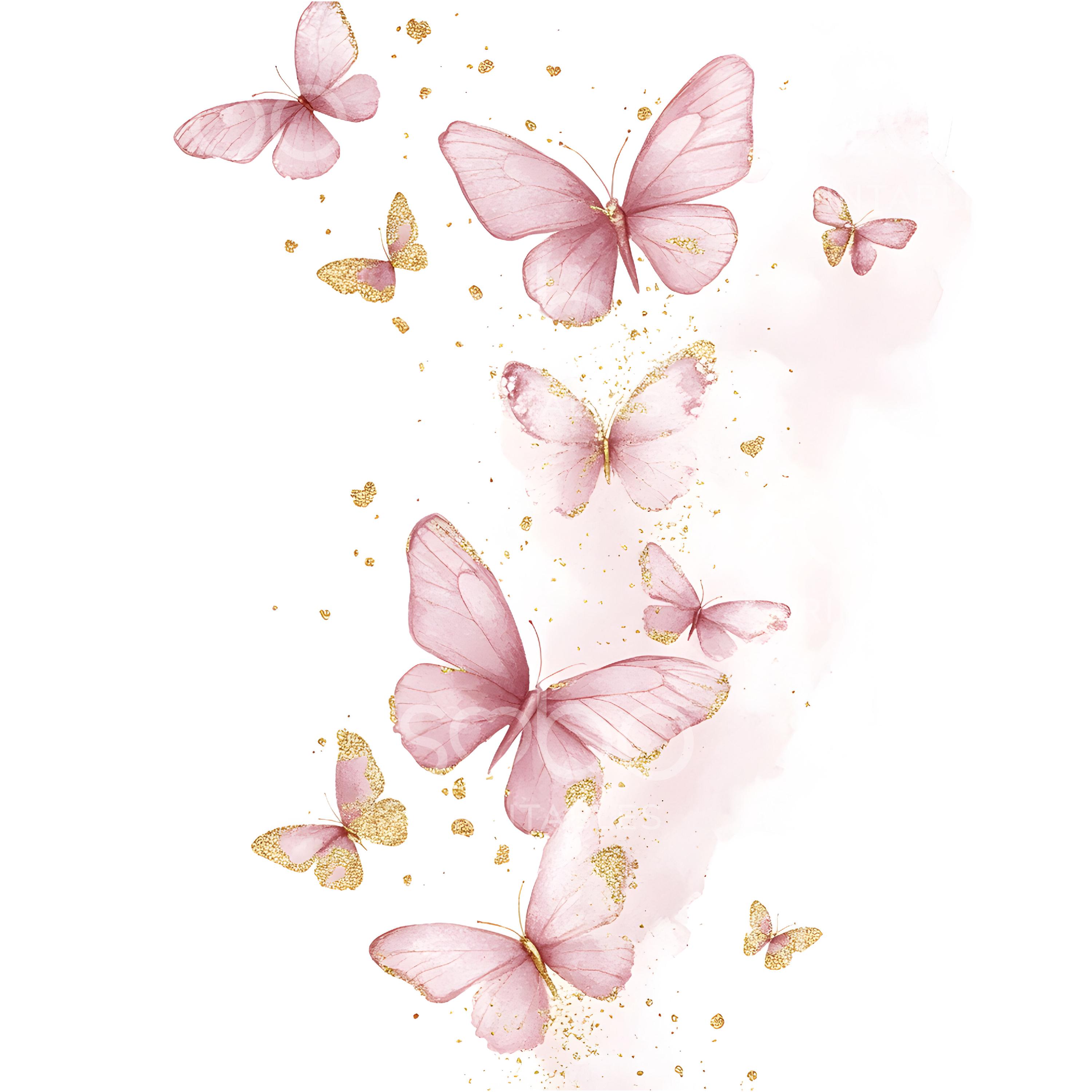14 Pink Butterflies Clipart, Gold Butterfly, Wall Art, Watercolor ...