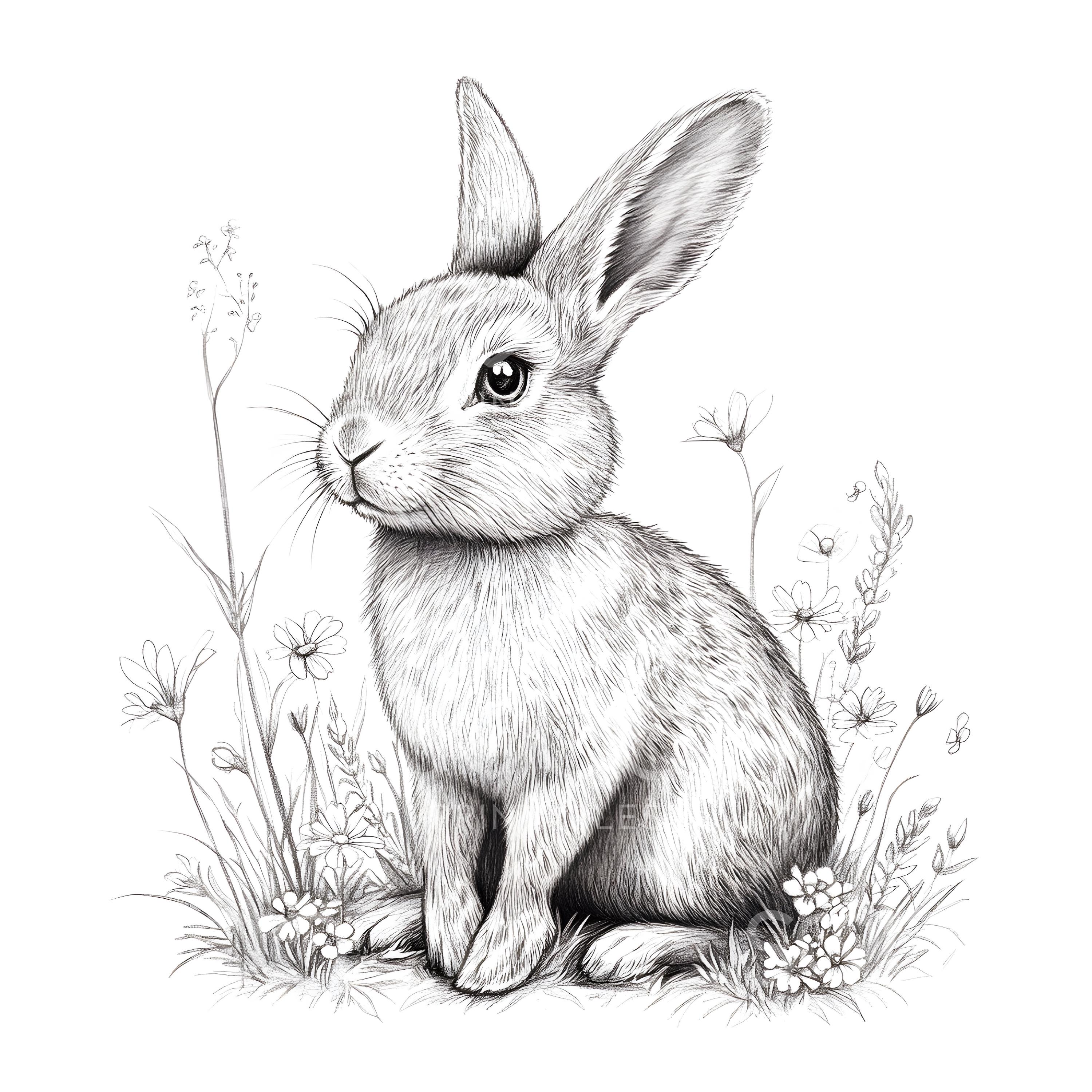 27 Black Ink Bunny Clipart, Line Art Clipart, Easter Card, Rabbit ...