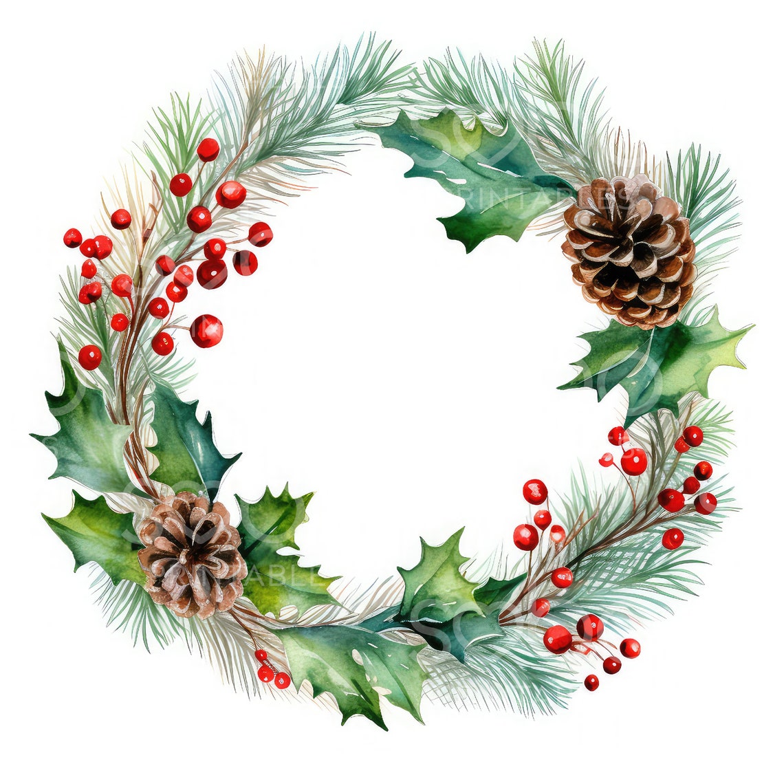Christmas Wreaths Clipart 10 High Quality Jpgs, Digital Download, Card ...