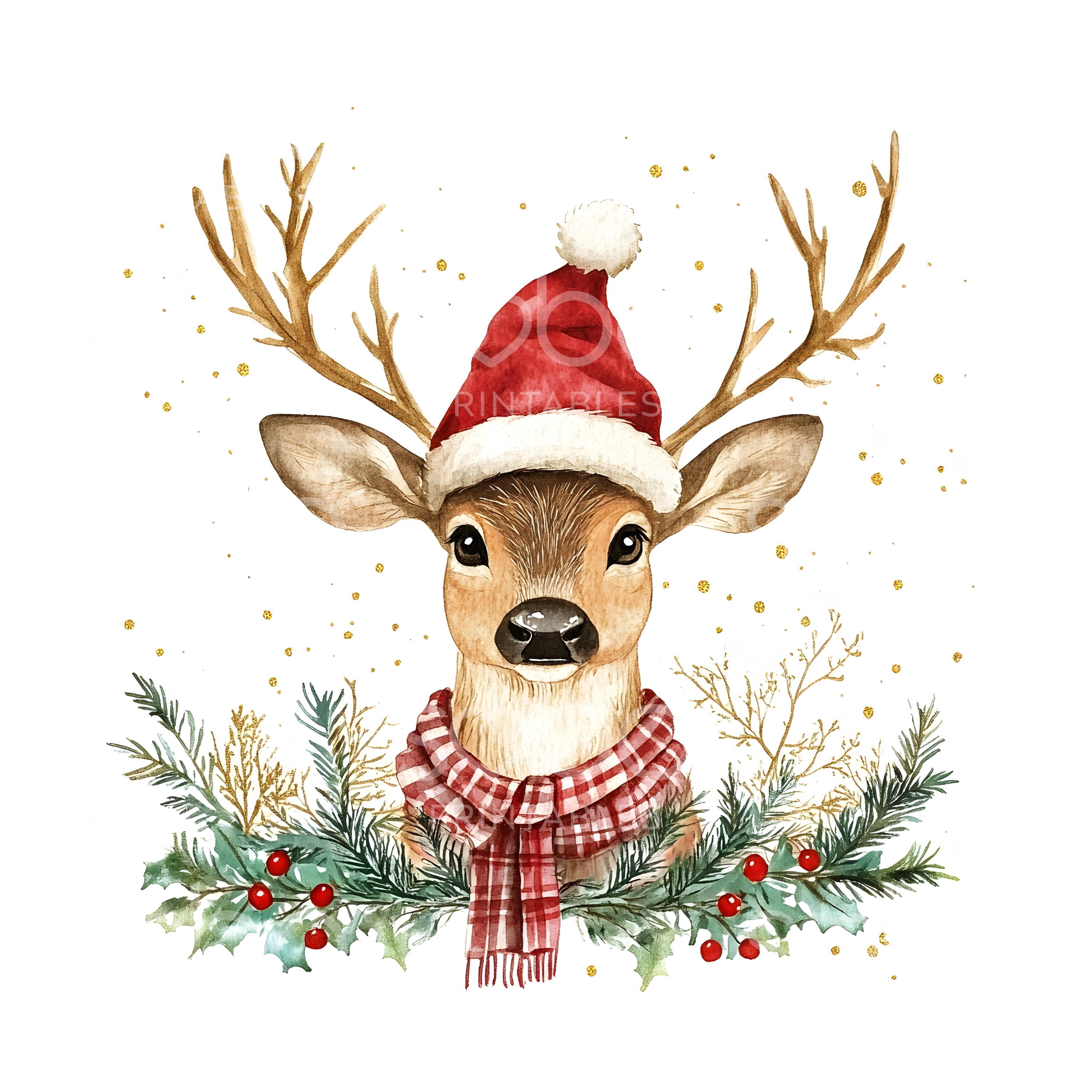 18 Xmas Deer Santa Hat Clipart, Christmas Deer, Christmas Clipart ...