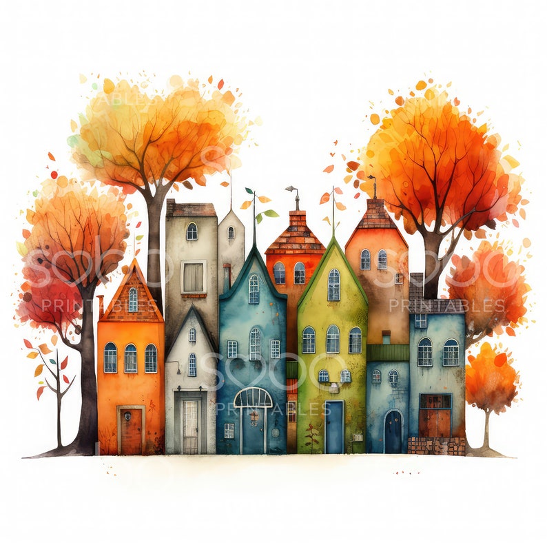 Quirky Autumn Houses 11 High Quality Jpgs, Wall Art, Scrapbook, Junk ...