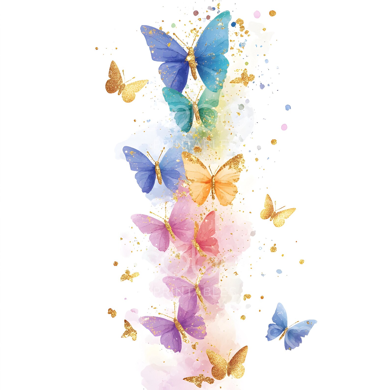 20 Rainbow Butterflies Clipart, Pastel Rainbow, Colourful Gold ...