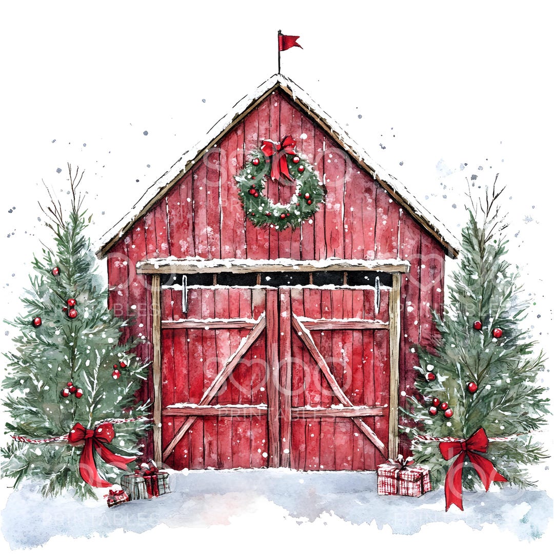 23 Christmas Barn Clipart, Farmyard Barn Clipart, Christmas Card, High ...