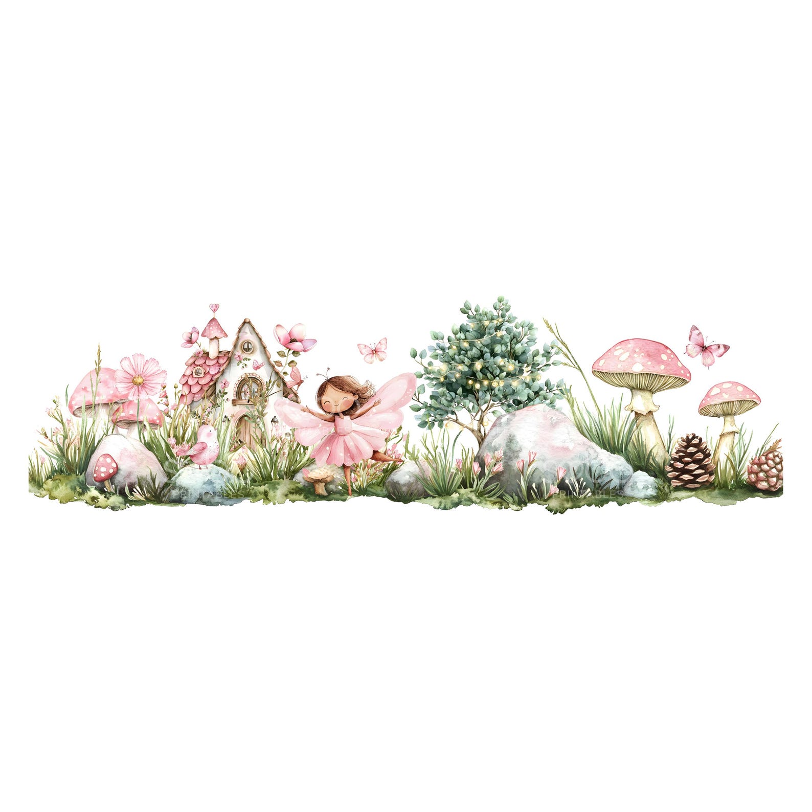 6 Fairy Garden Clipart Borders, Unicorn Pink Fairy Garden, Enchanted ...