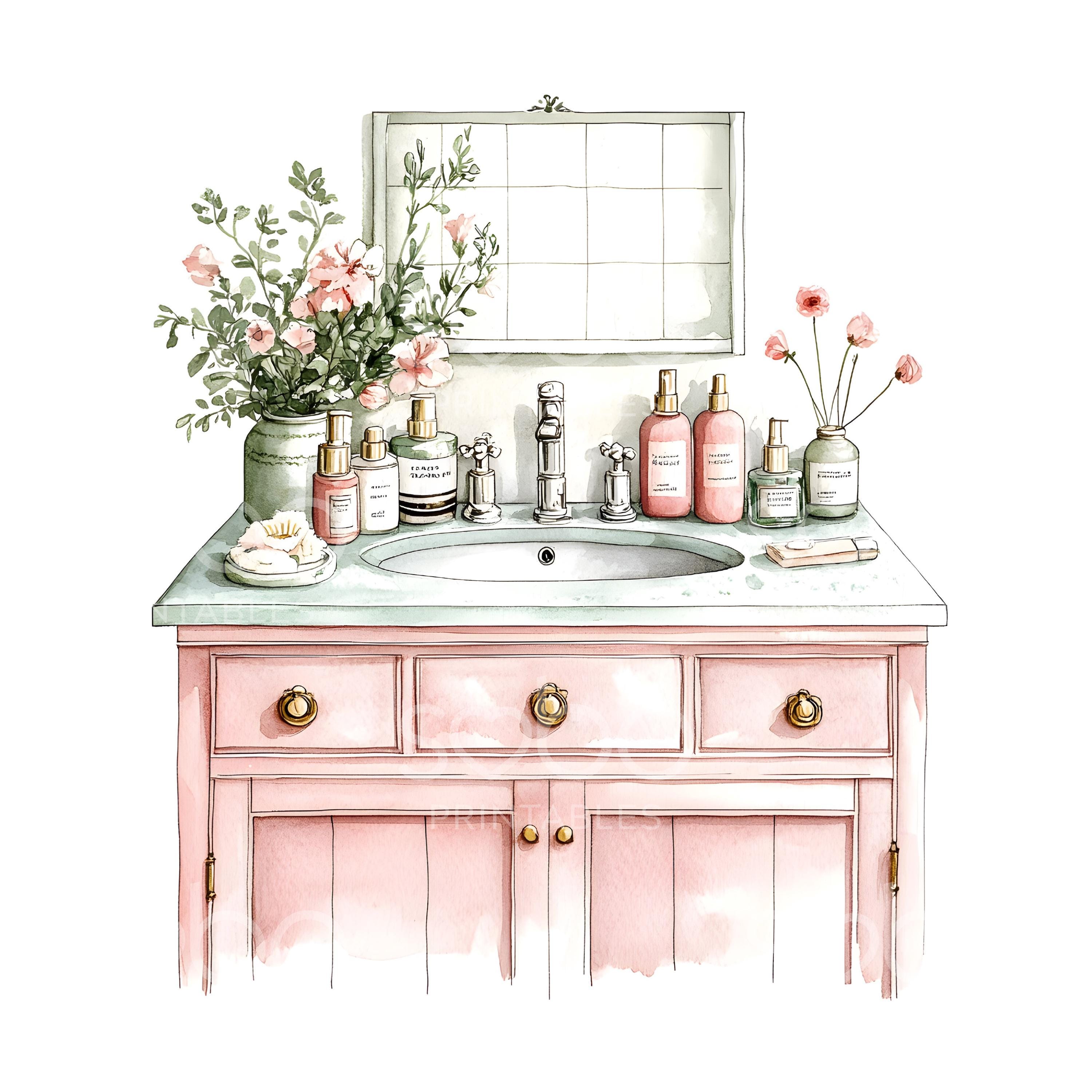 21 Vintage Sink Vanity Clipart, Floral Sink, Shabby Chic, Printable ...