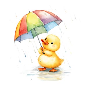 24 Duckling in Rain Clipart, Duck With Umbrella, Rainy Duckling ...