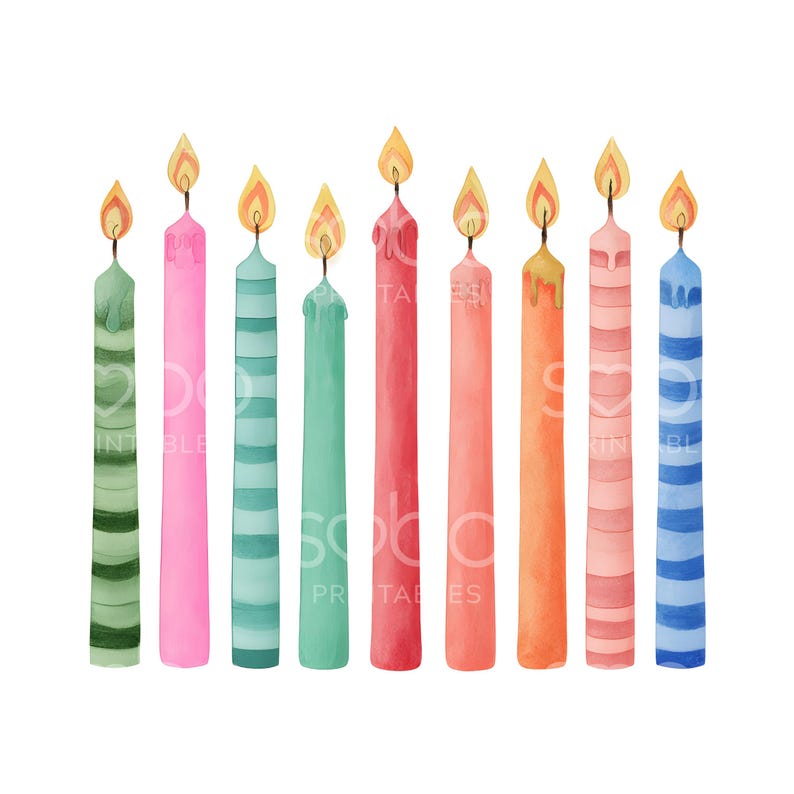 19 Colorful Bday Candles Clipart, Cute Birthday Candles Card, Printable ...