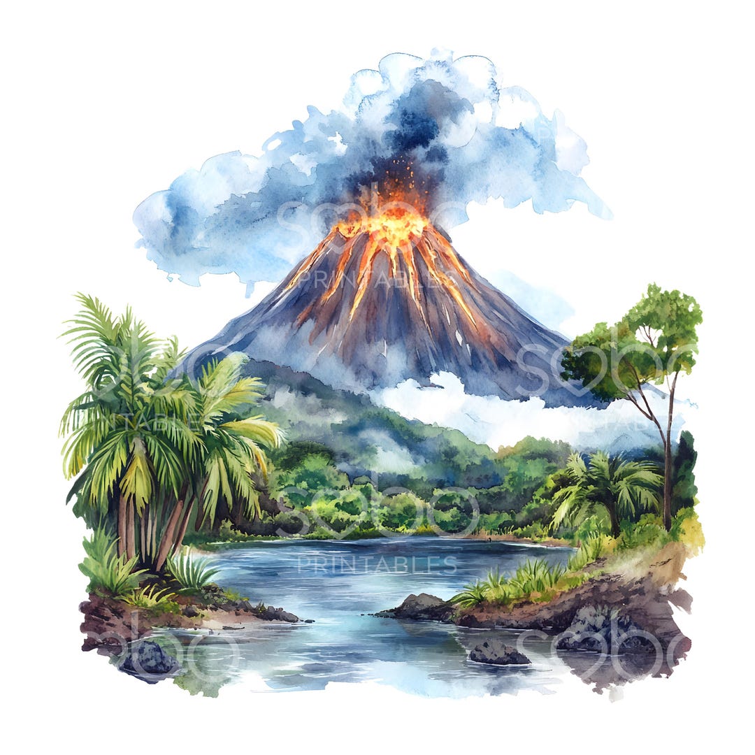 24 Forest Volcano Clipart, Erupting Volcano Mountain Landscape ...
