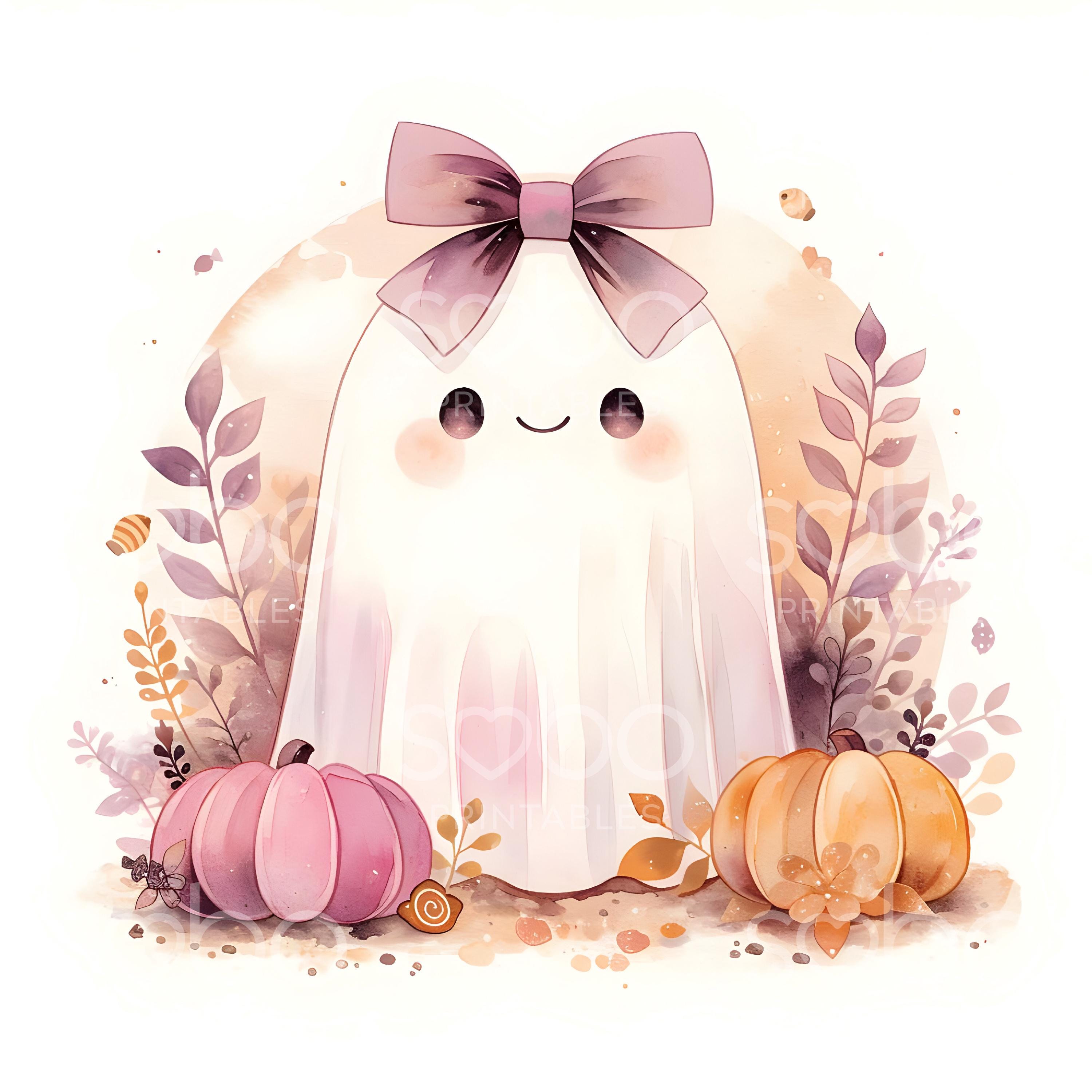 16 Pink Halloween Cute Ghost, Coquette Bows, Spooky Clipart, Printable ...