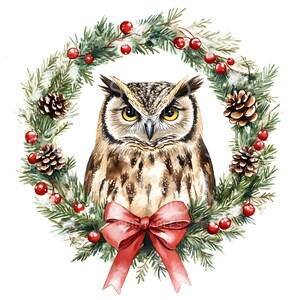 13 Christmas Wise Owl Wreath Clipart, Owl Clipart, High Quality Jpgs ...