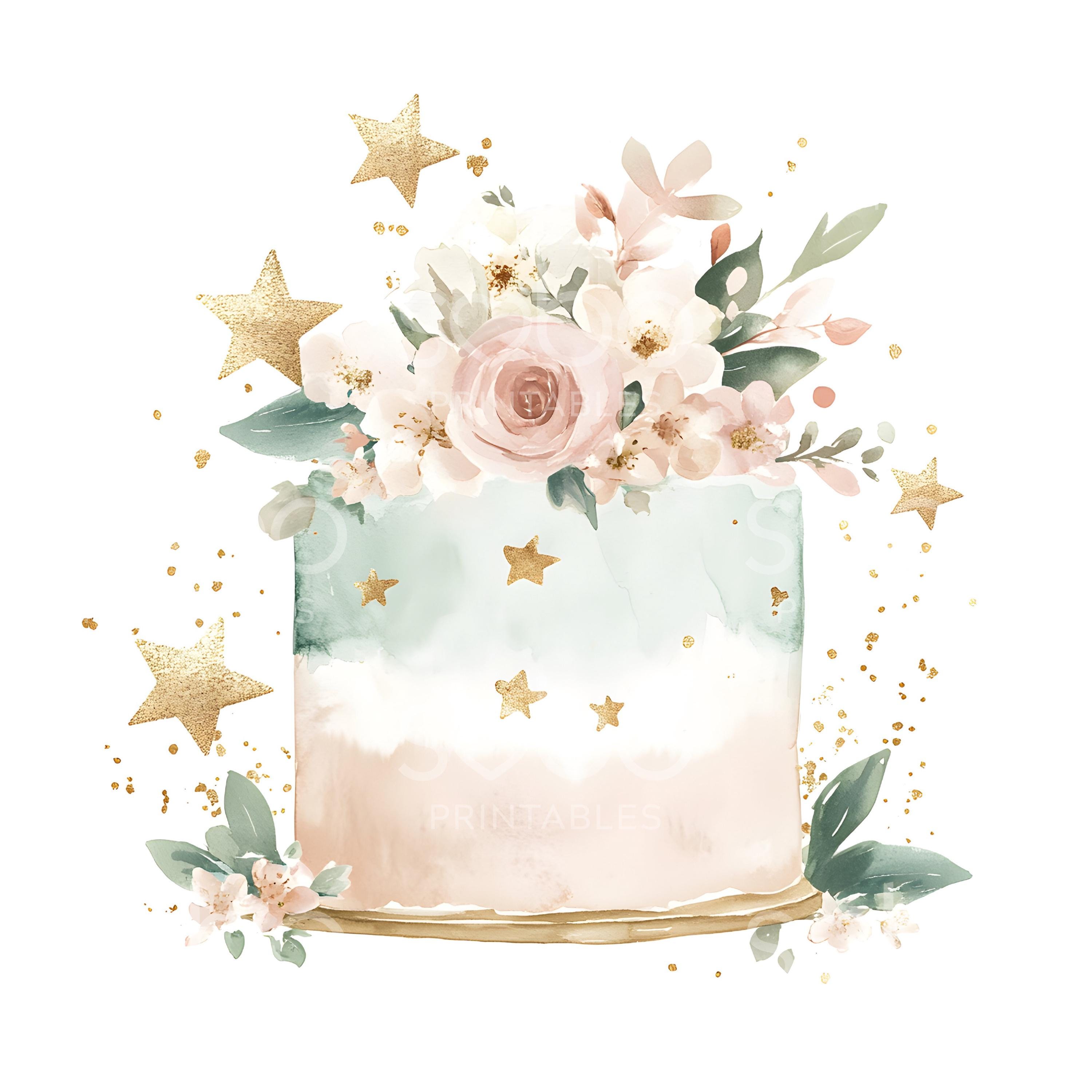 20 Boho Pastel Cake Clipart, Cute Kids Nursery, Birthday Cake, Gold ...