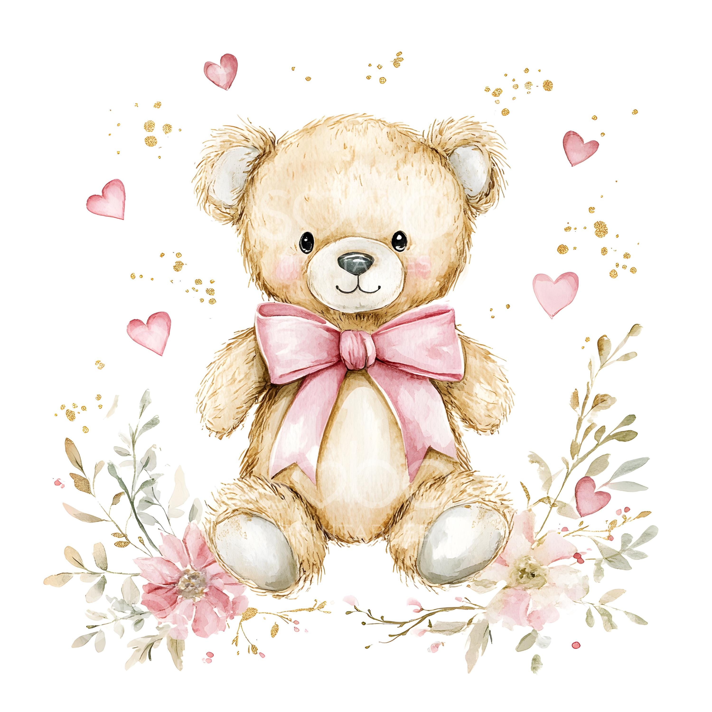 25 Valentine Teddy Bear Bows Clipart, Coquette Teddy Bear, Printable ...
