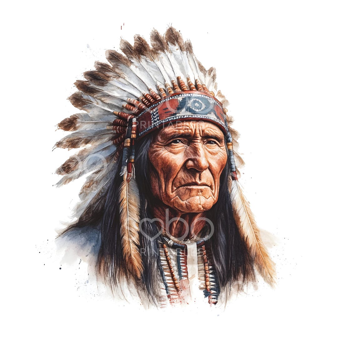 25 Native American Indian Chief Clipart, Watercolor Printable Art, High ...