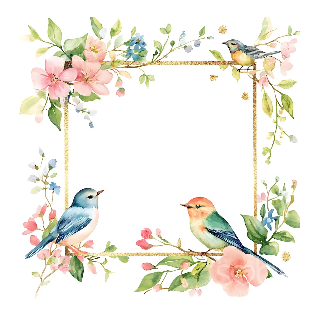 19 Floral Bird Frame Clipart, Cute Watercolor Birds, Frames Art, Print ...