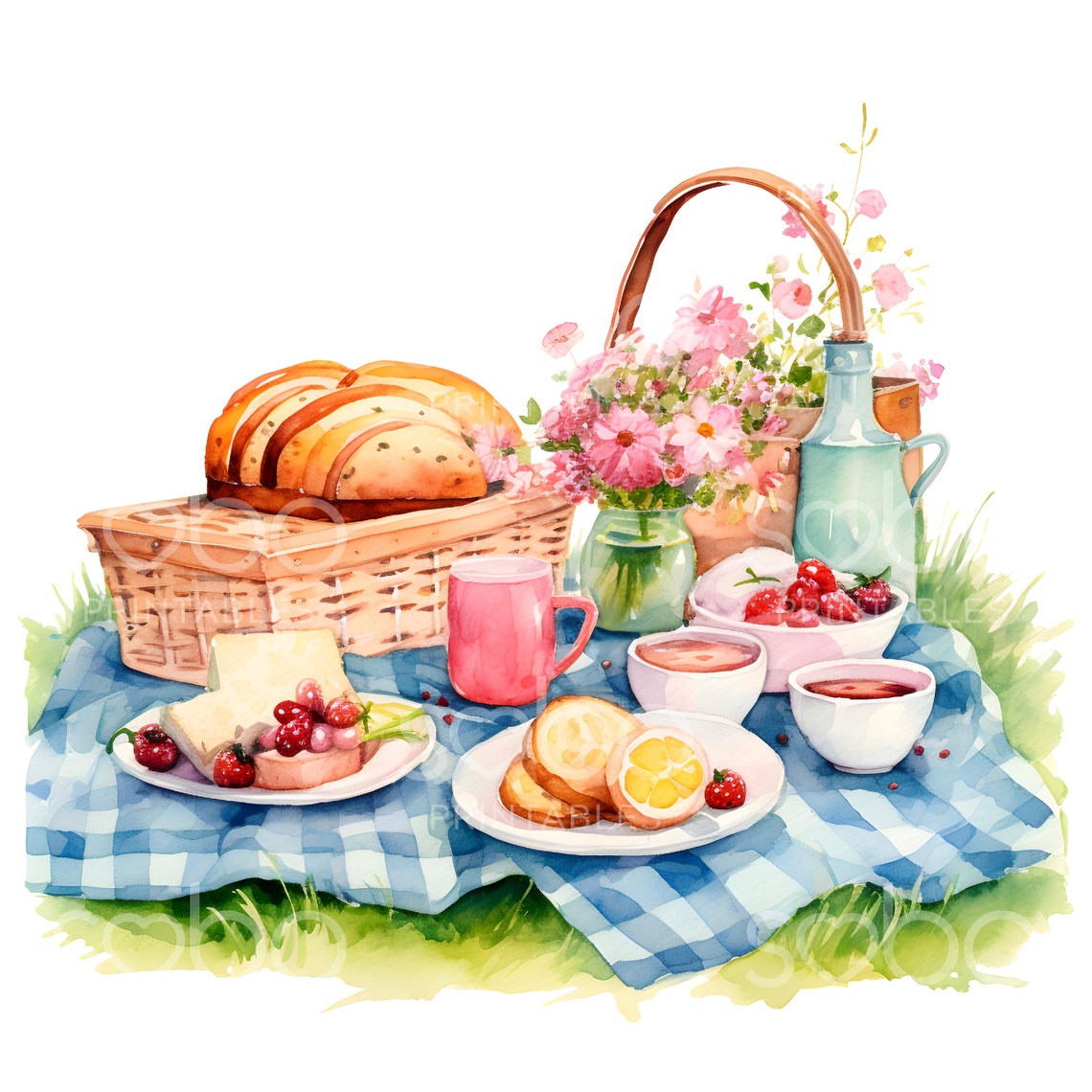 17 Summer Picnic in Park Clipart, Picnic Clipart, Watercolor Clipart ...